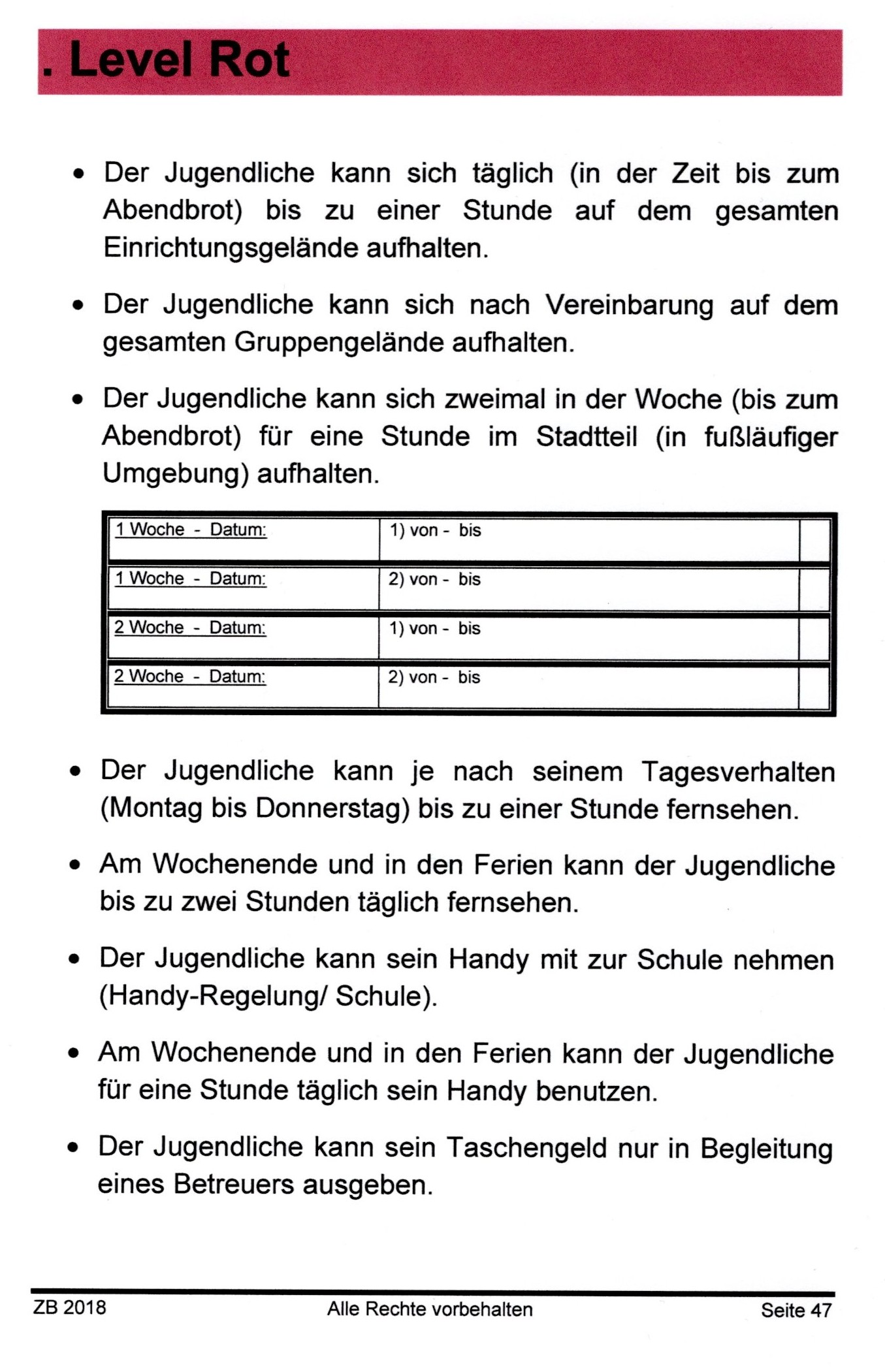 Intensivgruppe, Selbstreflexion - Level Rot